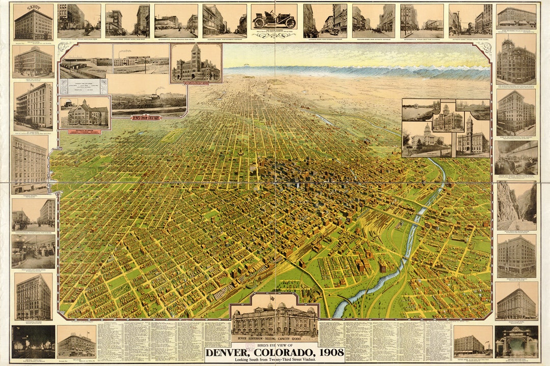 1908 Panoramic Map of Denver Colorado - Etsy