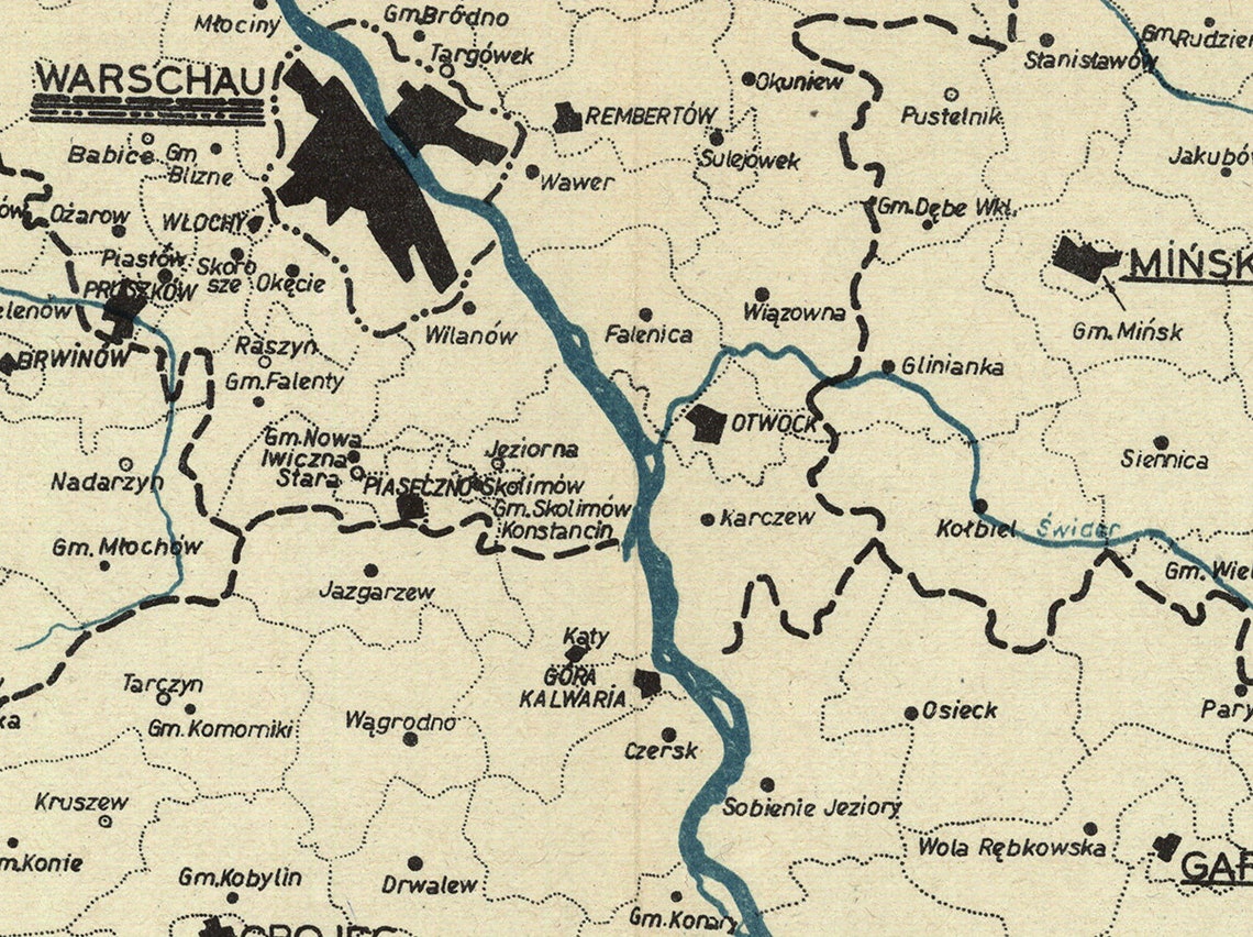 1939 Town and Region Map of Warschau District Galicia Austria - Etsy