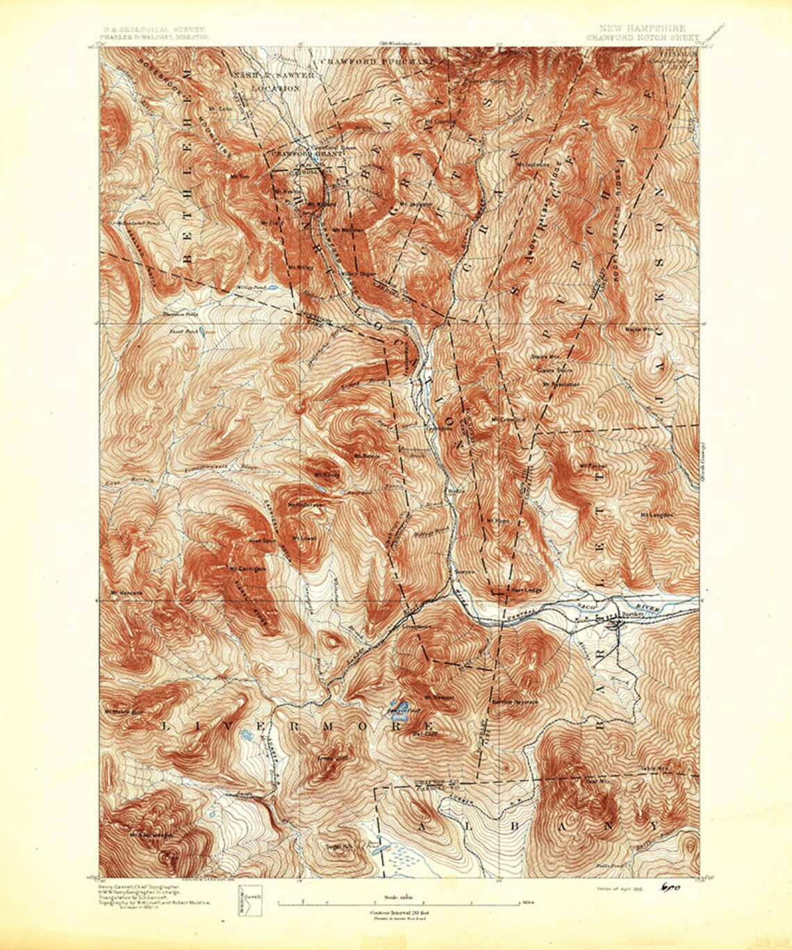 1895 Topo Map of Crawford Notch New Hampshire White Mountains - Etsy