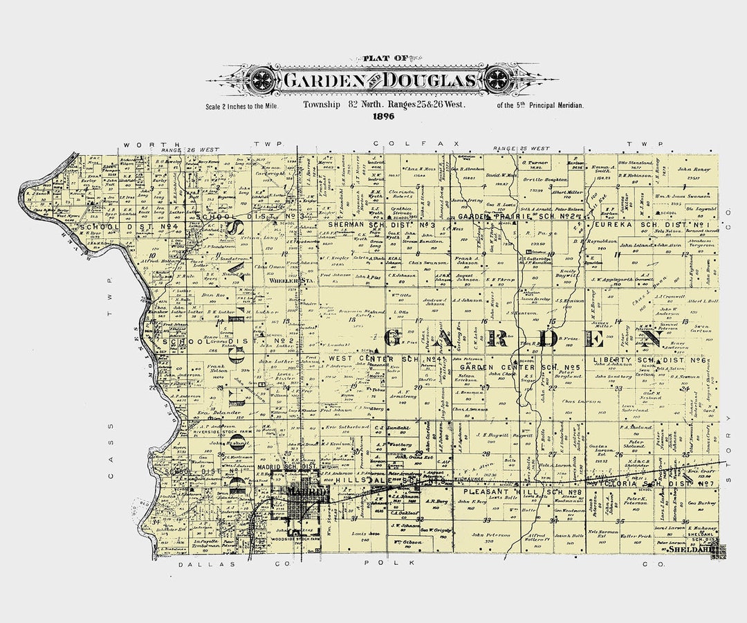 1896 Map of Garden and Douglas Township Boone County Iowa - Etsy