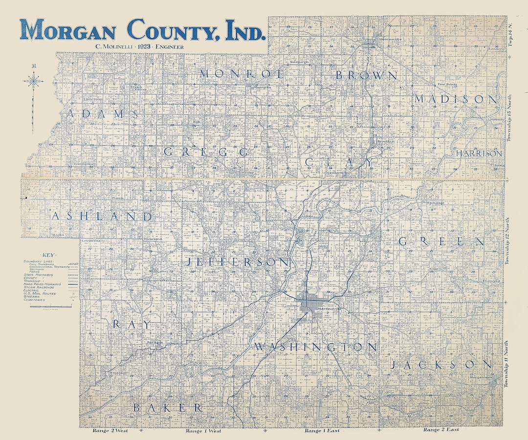 1923 Map of Morgan County Indiana - Etsy