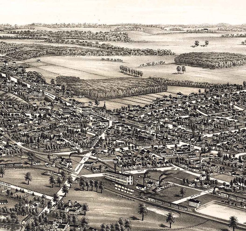 1888 Panoramic Map of Bellevue Ohio Sandusky Huron - Etsy