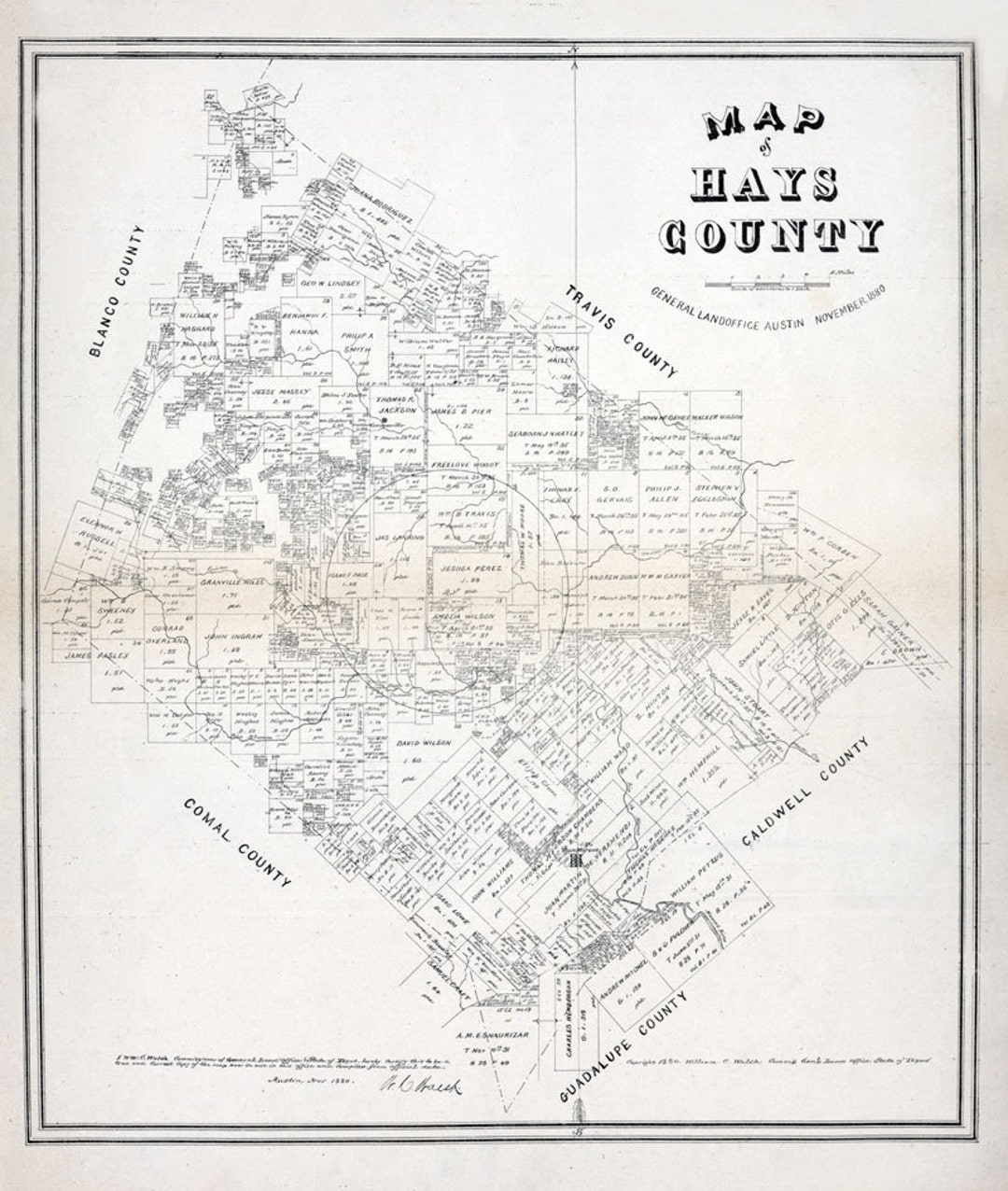 1880 Farm Line Map of Hays County Texas - Etsy