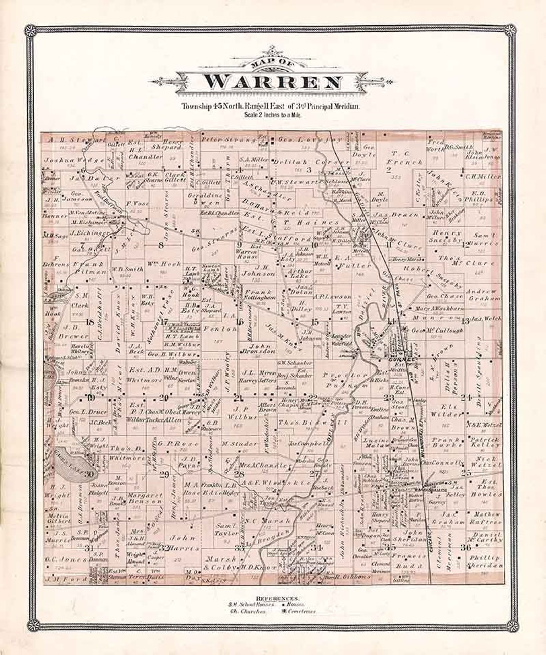 1885 Map of Warren Township Lake County Illinois - Etsy