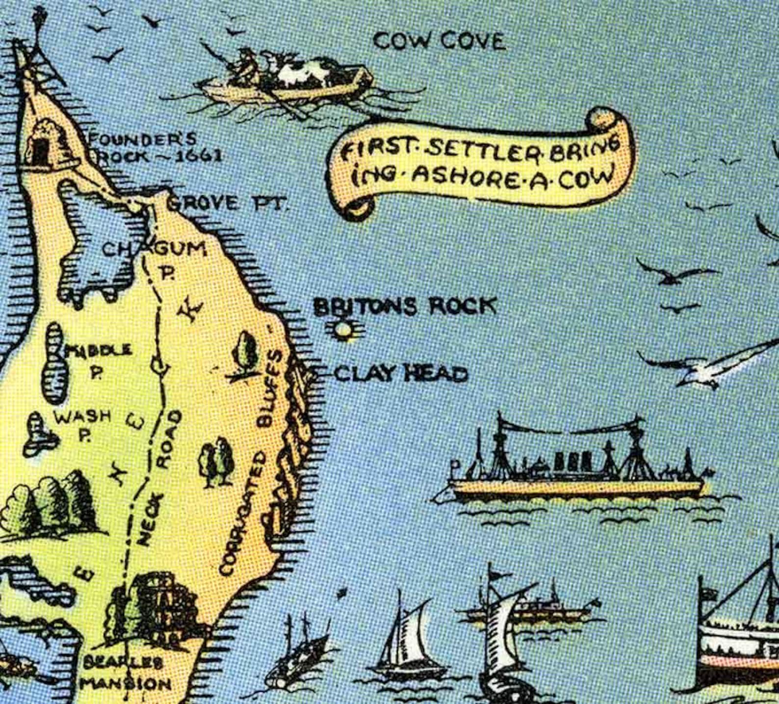 Cartoon Map of Block Island Rhode Island | Etsy