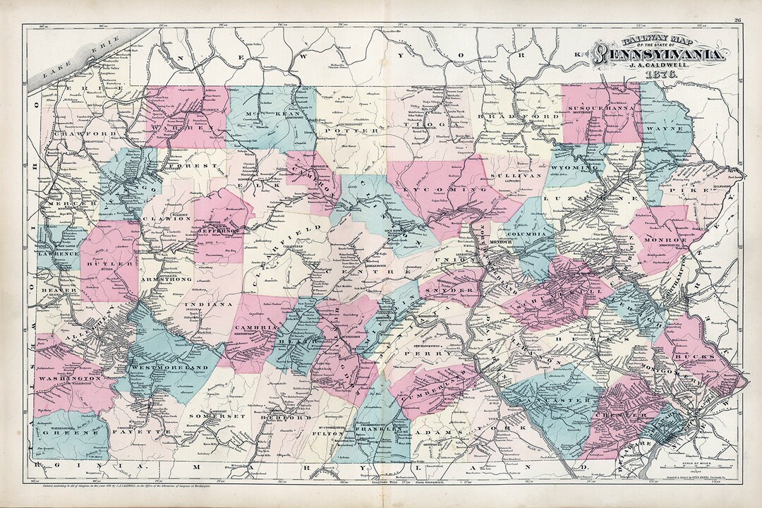 1876 Map of Pennsylvania Railroads - Etsy