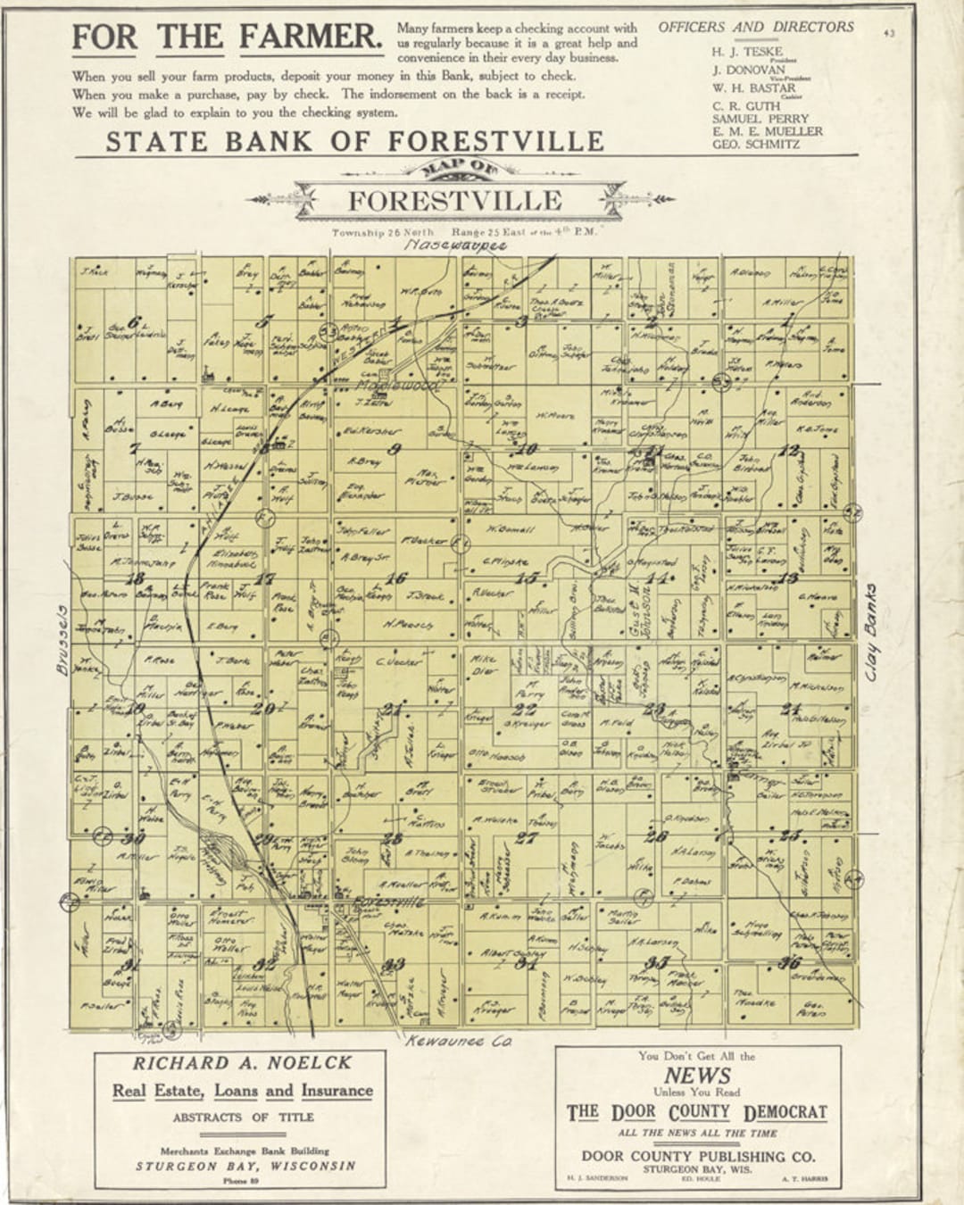 1914 Map of Forestville Township Door County Wisconsin - Etsy
