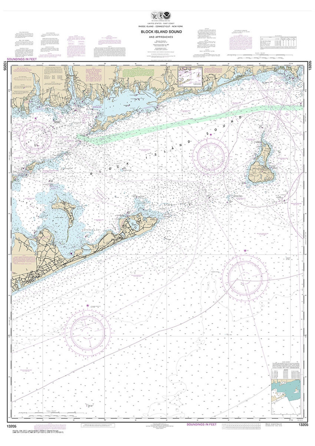 2017 Nautical Map Of Block Island Sound And Approaches Etsy