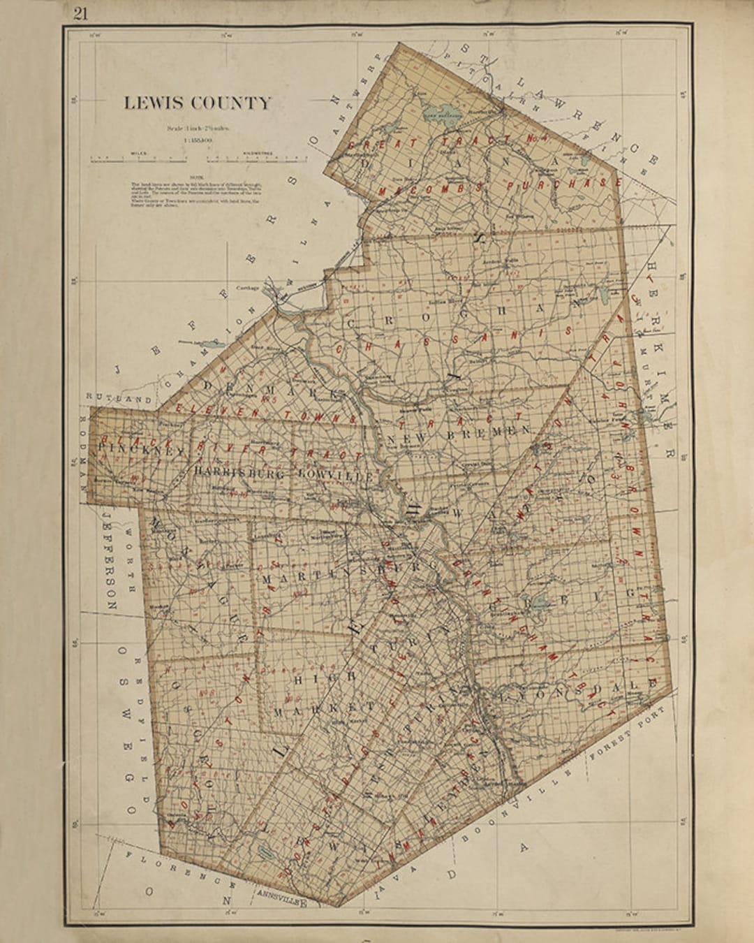 1895 Map of Lewis County New York - Etsy