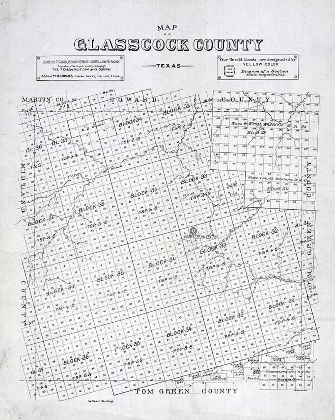 1890 Farm Line Map of Glasscock County Texas | Etsy