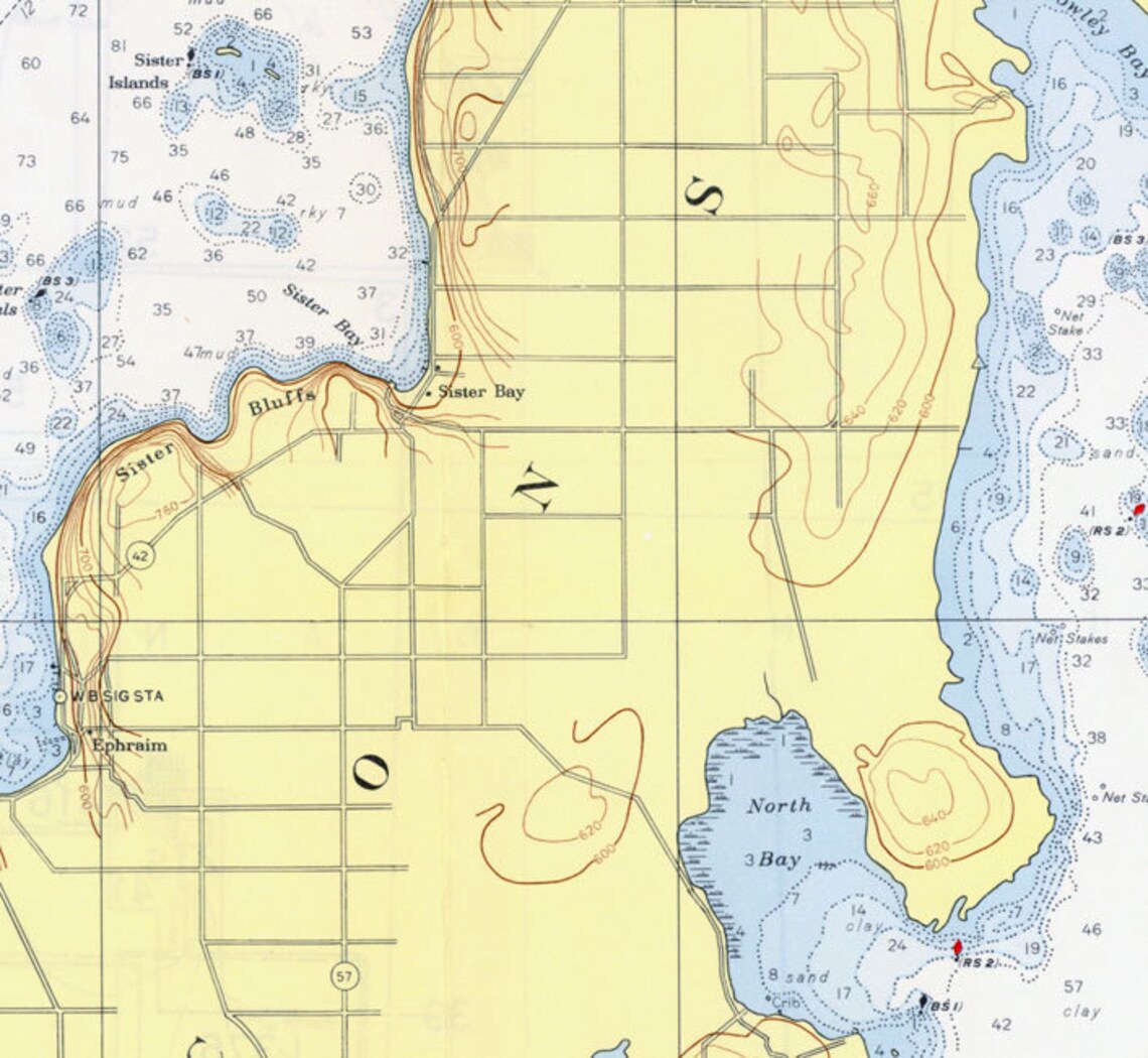 1957 Nautical Map of Green Bay Point Detour to Baileys Harbor Door ...