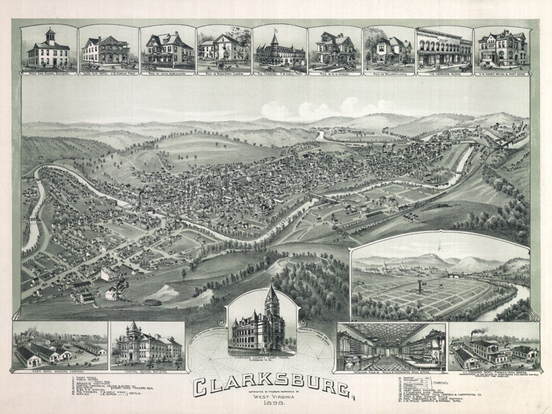 1898 Panoramic Map of Clarksburg West Virginia - Etsy