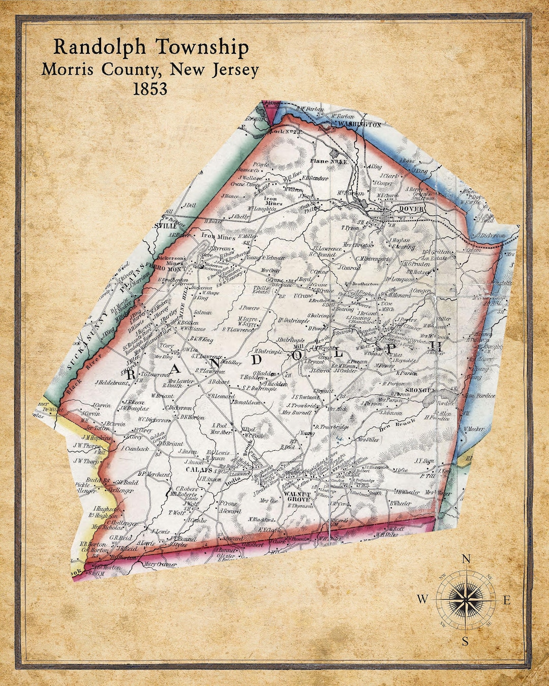 1853 Map of Randolph Township Morris County New Jersey - Etsy