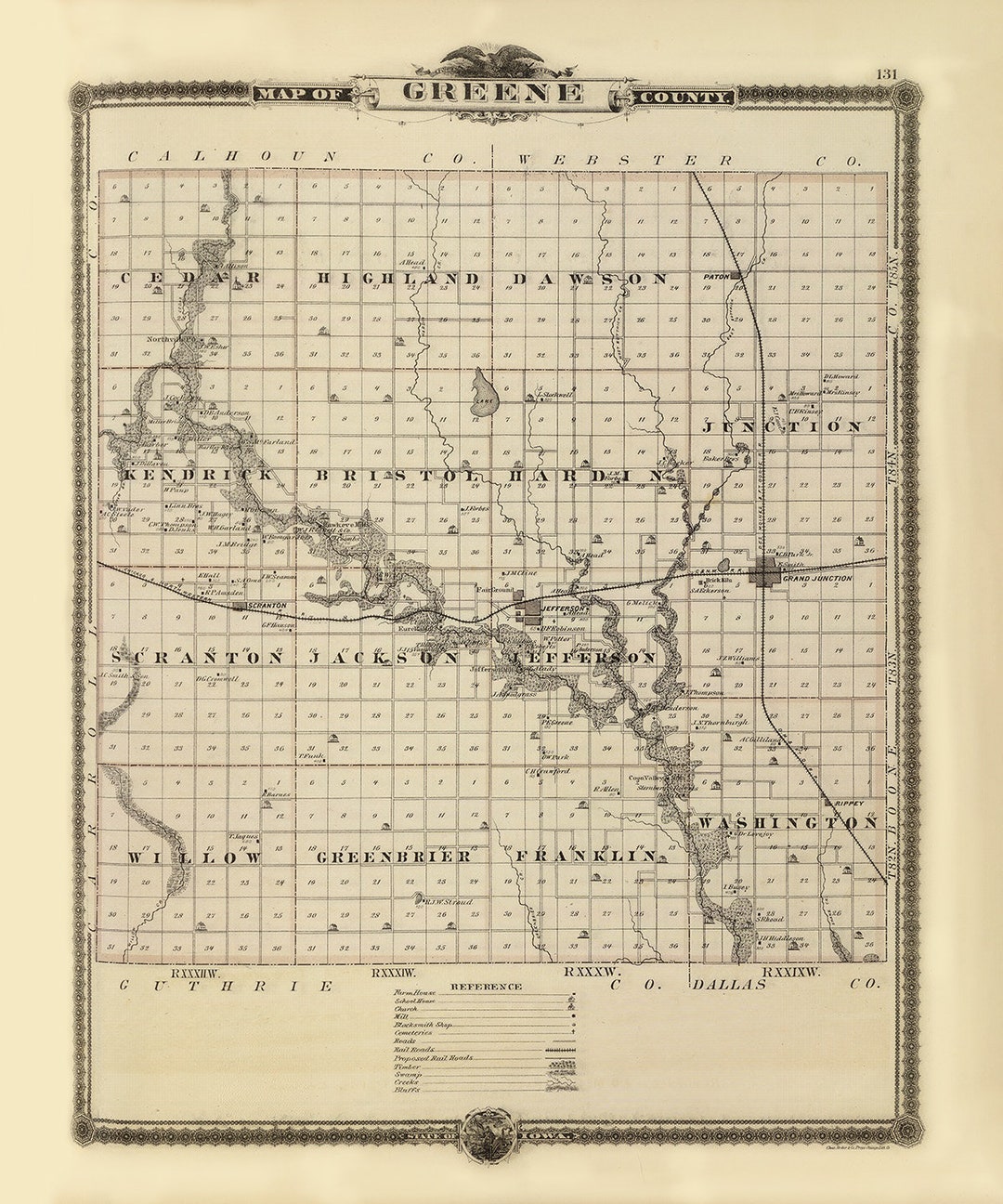 1875 Map of Greene County Iowa - Etsy