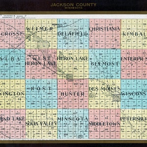 1907 Map of Jackson County Minnesota - Etsy