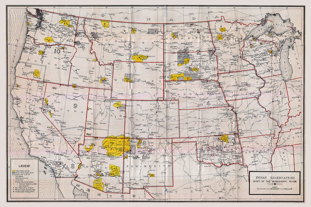 1920 Map of Indian Reservations West of the Mississippi River - Etsy