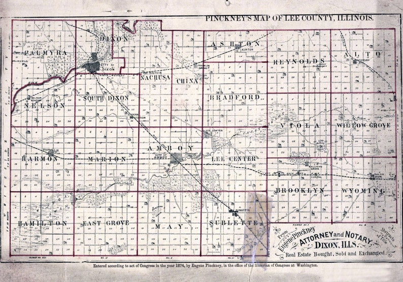 1874 Map of Lee County Illinois | Etsy