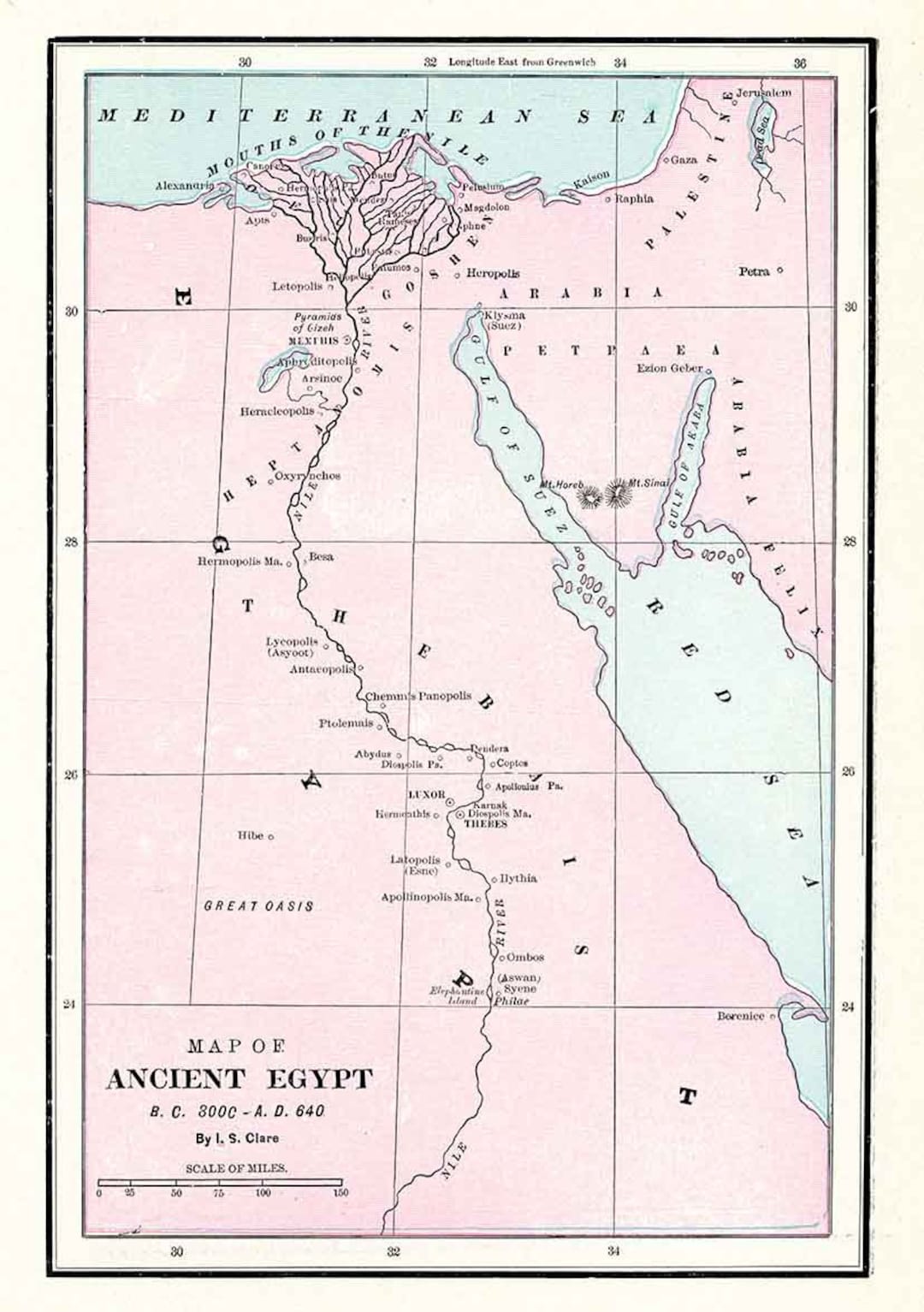1900 Map of Ancient Egypt Arabia Palestine Jerusalem Nile River - Etsy