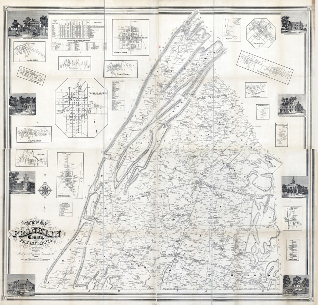 1858 Map of Franklin County Pa From Actual Surveys - Etsy