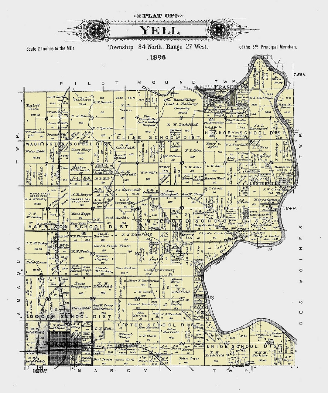 1896 Map of Yell Township Boone County Iowa - Etsy