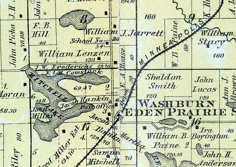 1879 Township Map of Eden Prairie Hennepin County Minnesota | Etsy