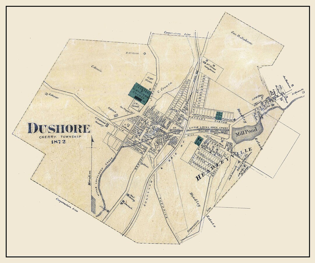 1872 Town Map of Dushore Sullivan County Pennsylvania - Etsy