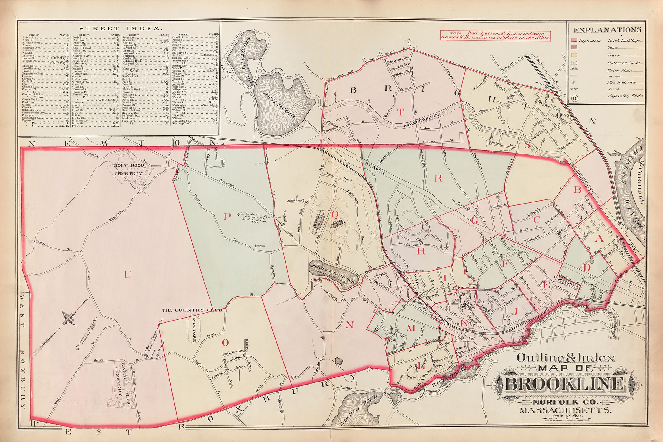 1888 Town Map of Brookline Norfolk County Massachusetts - Etsy