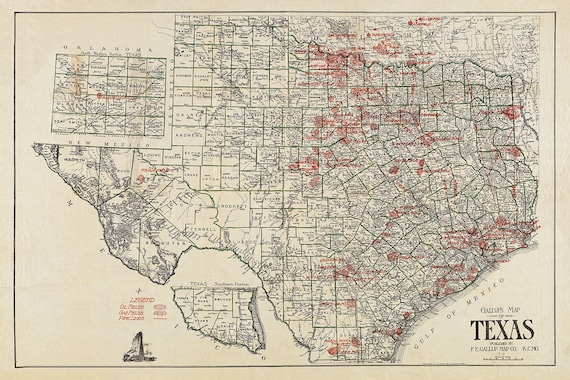 1914 Oil and Gas Field Map of Texas - Etsy
