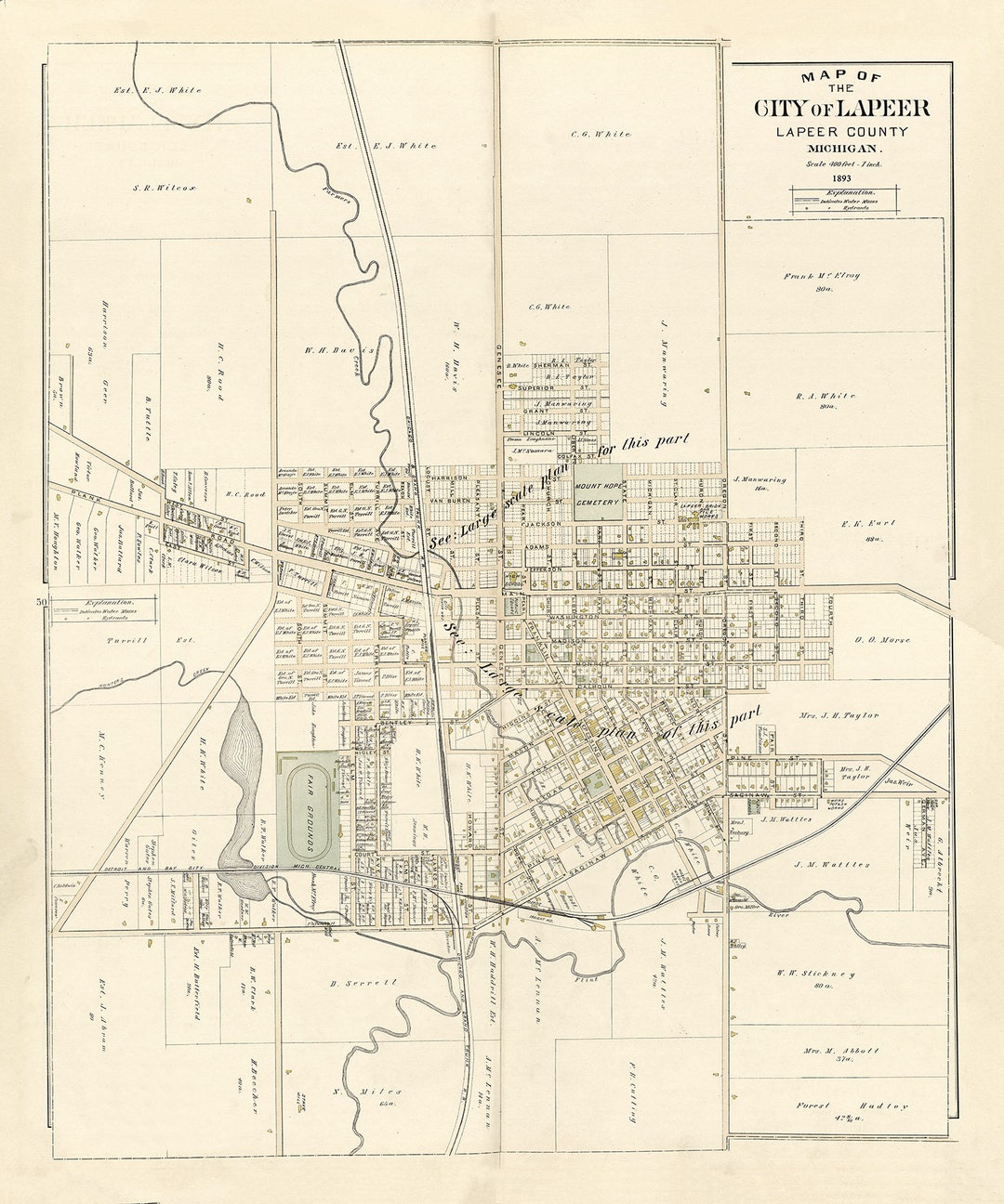 1893 Town Map of Lapeer Lapeer County Michigan - Etsy