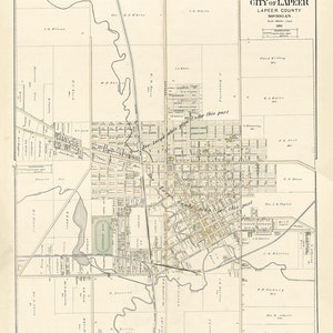 1893 Town Map of Lapeer Lapeer County Michigan - Etsy