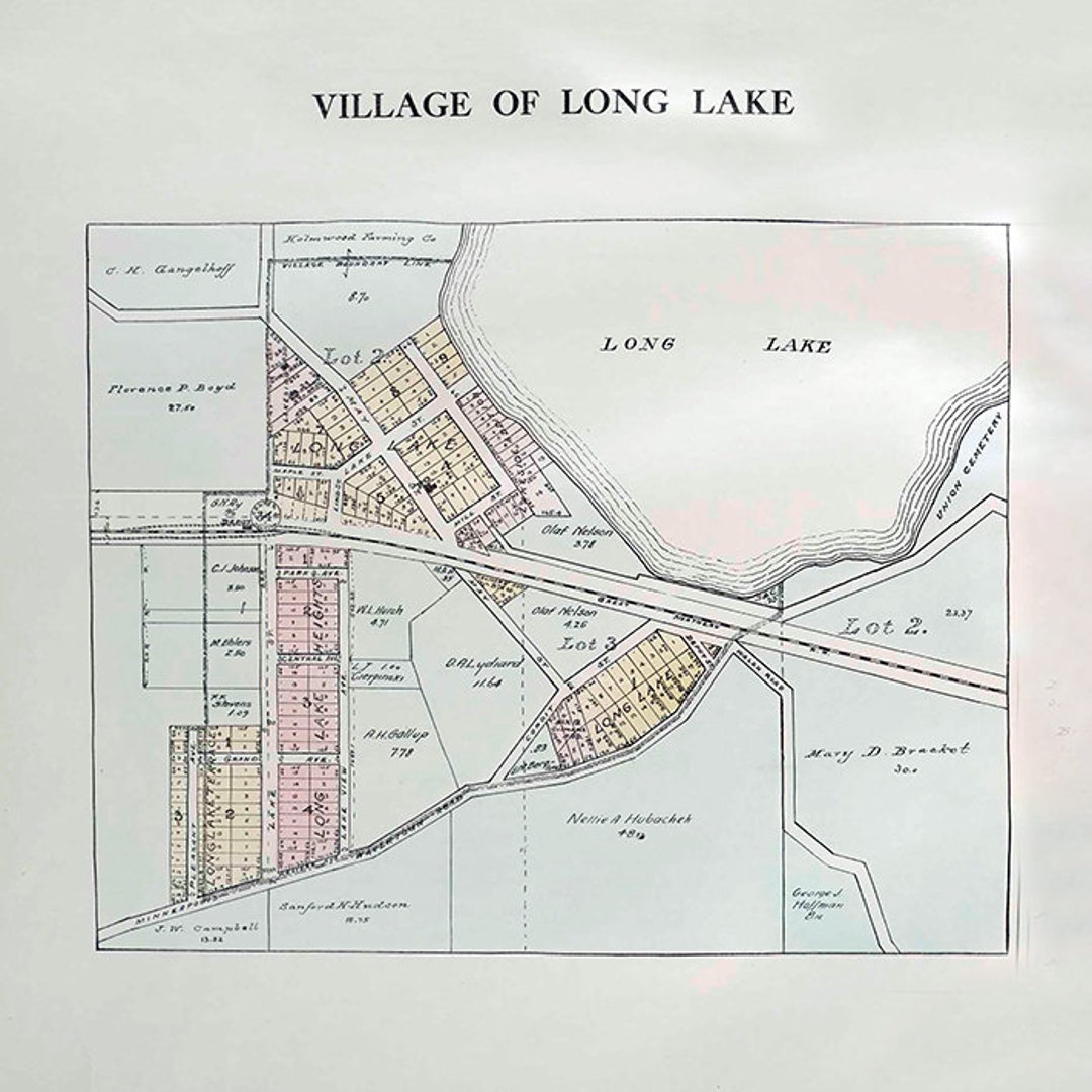 1913 Village Map of Long Lake Hennepin County Minnesota Lake Minnetonka ...