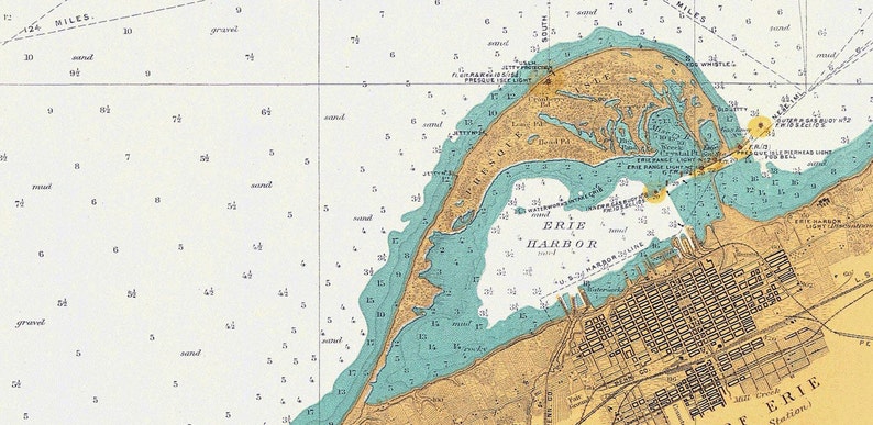 1904 Nautical Map of Presque Isle to Conneaut & Long Point | Etsy