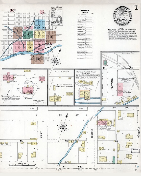 1890 Town Map of Reno Washoe County Nevada | Etsy