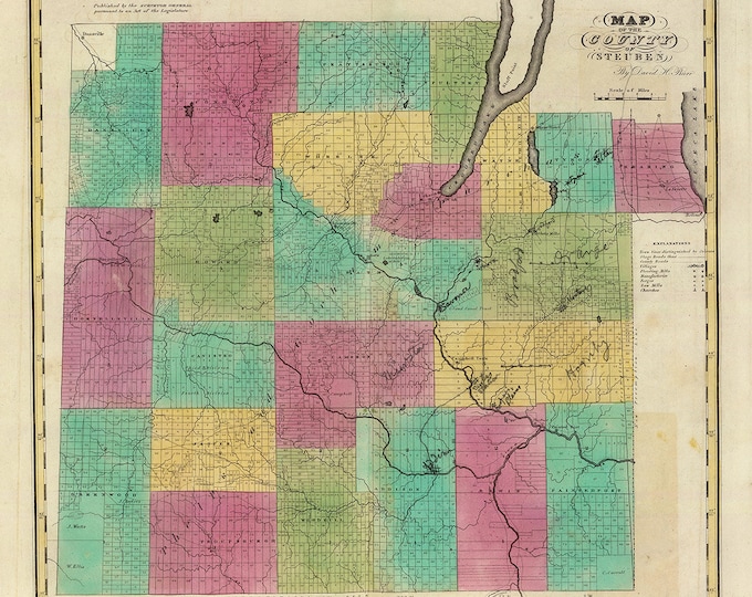 STEUBEN County, New York 1912 Map, Replica or GENUINE ORIGINAL - Etsy