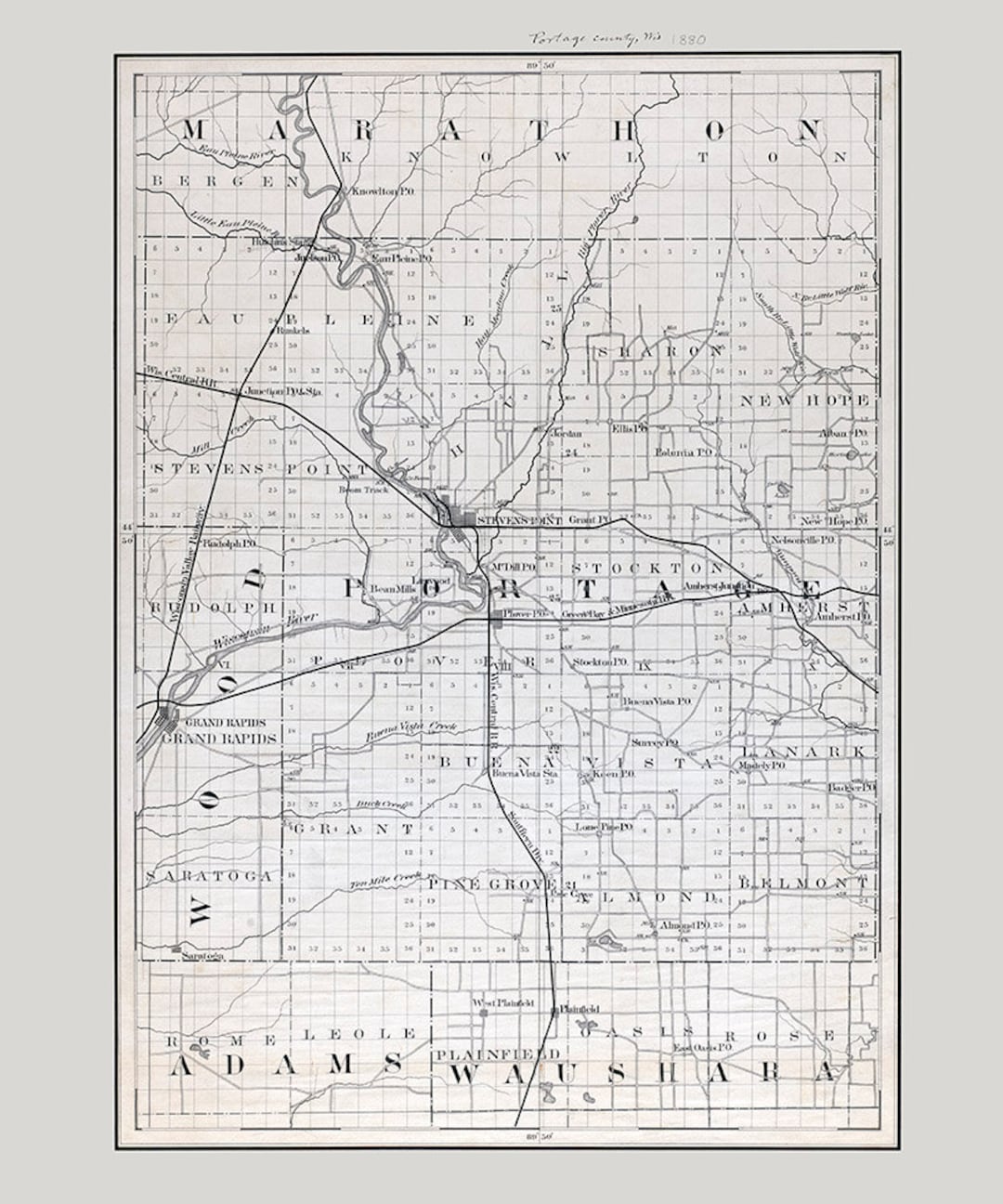 1880 Map of Portage County Wisconsin - Etsy