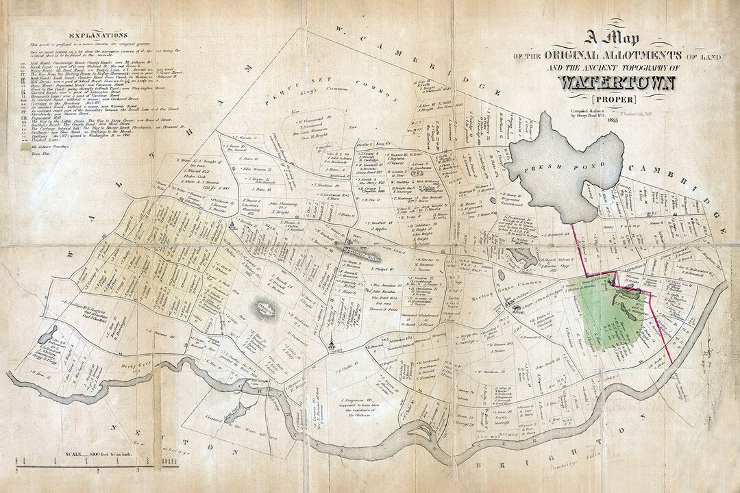 1855 Map of Watertown Massachusetts - Etsy