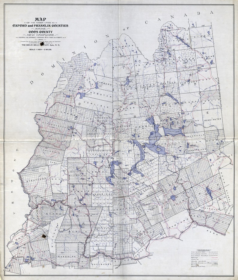 1899 Map of Oxford & Franklin County Maine Coos County New Hampshire - Etsy