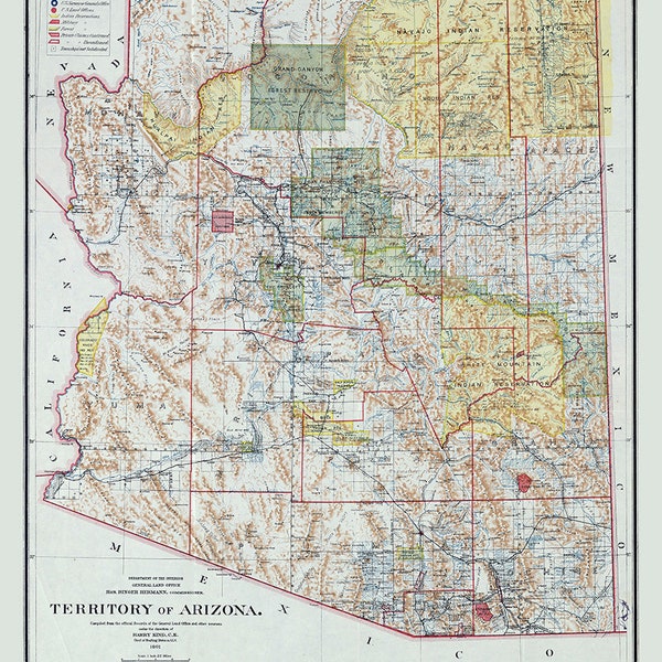 Antique Map of Arizona - Etsy