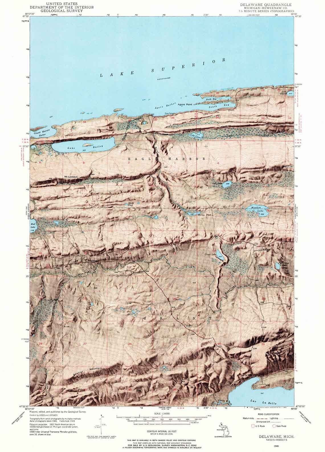 1948 Topo Map of Delaware Michigan Lake Superior | Etsy