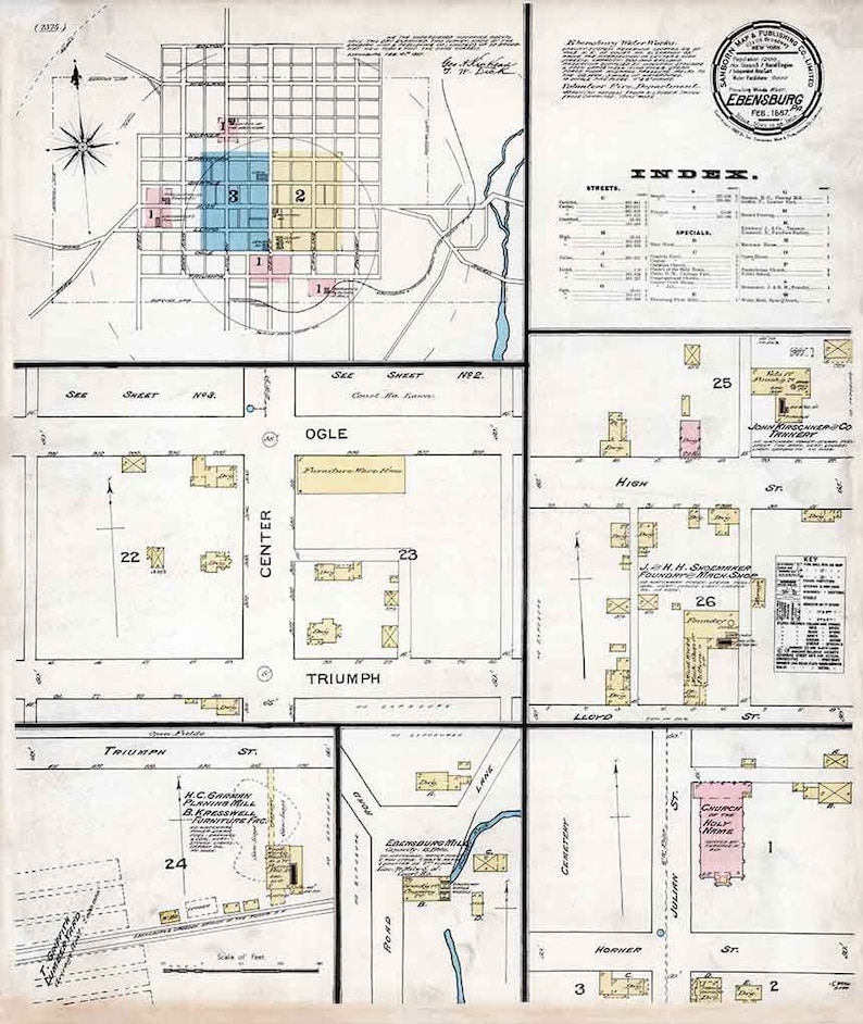 1887 Town Map of Ebensburg Cambria County Pennsylvania | Etsy