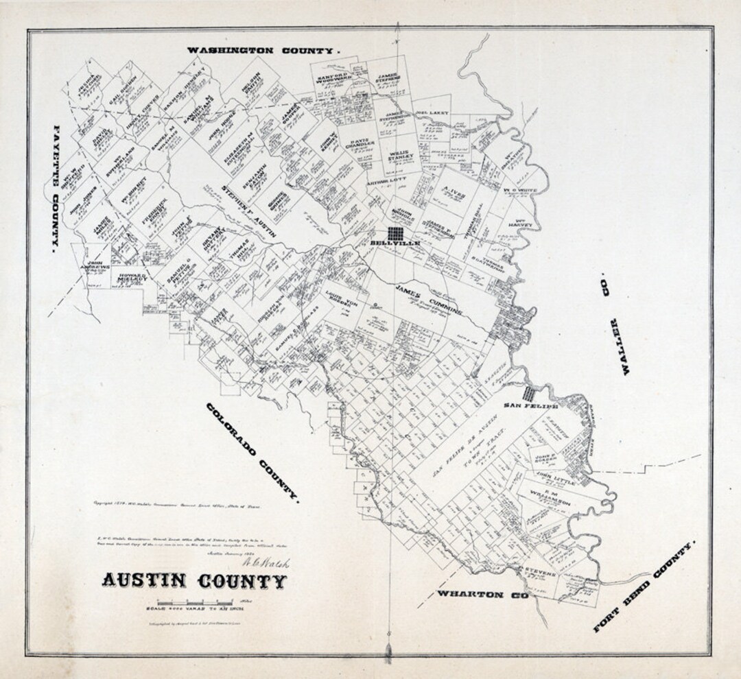 1879 Farm Line Map of Austin County Texas - Etsy