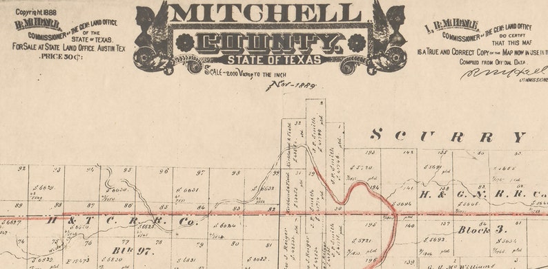 1889 Farm Line Map of Mitchell County Texas - Etsy