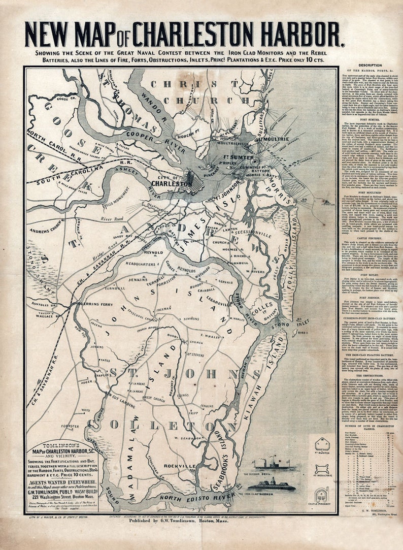 1863 Map of Charleston Harbor South Carolina Landowner Names - Etsy 1863 Map of Charleston Harbor South Carolina Landowner Names - Etsy