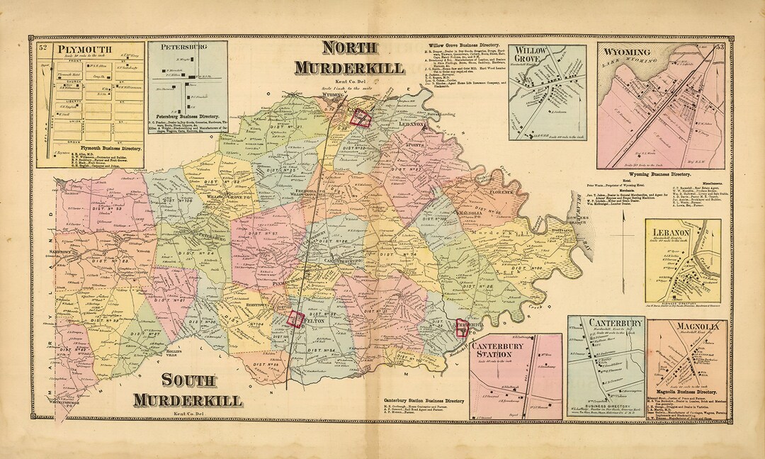 1868 Map of Murderkill Kent County Delaware - Etsy