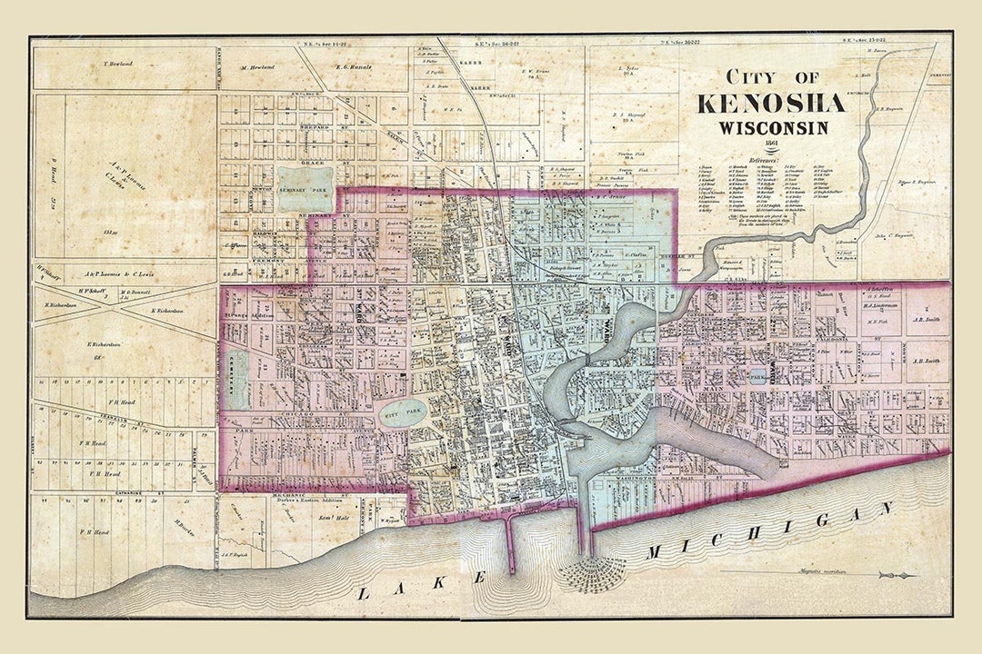 1861 Map of Kenosha Wisconsin - Etsy
