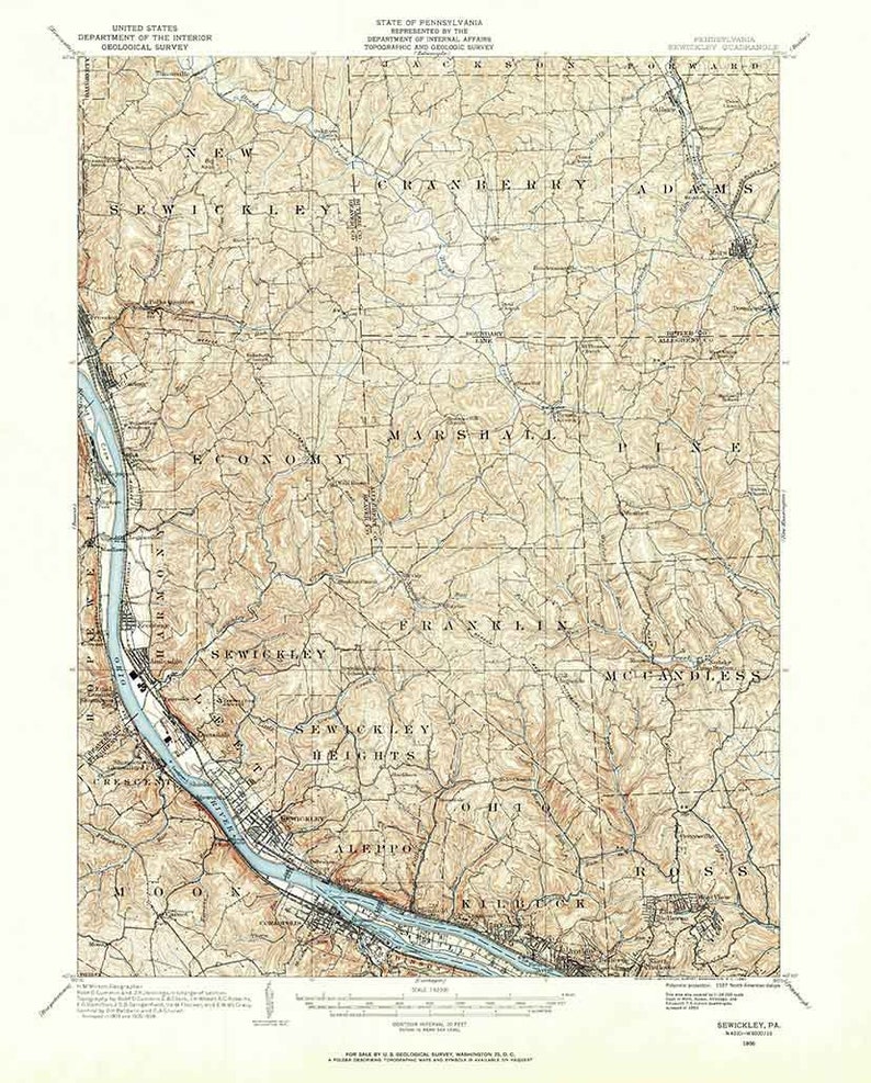 1906 Topo Mao of Sewickley PA Quadrangle Wexford Warrendale - Etsy