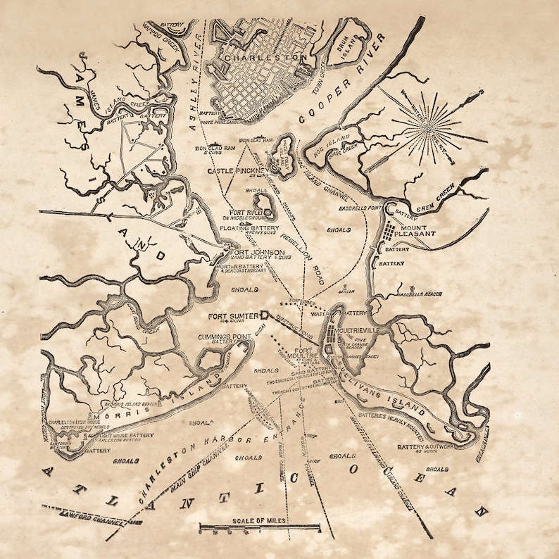 1865 Map of Charleston South Carolina and Vicinity - Etsy