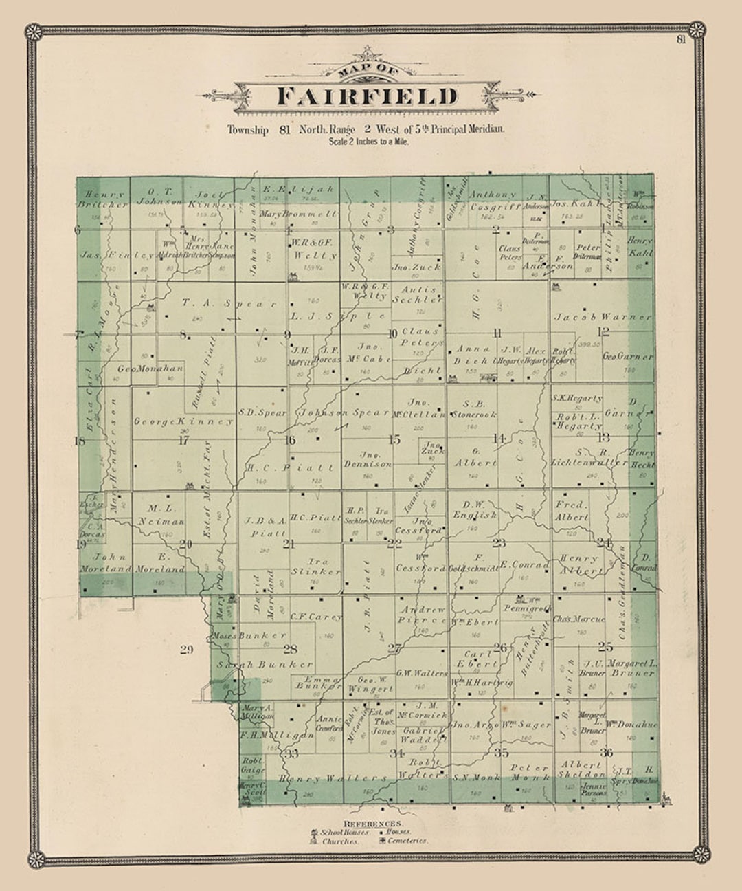 1885 Map of Fairfield Township Cedar County Iowa - Etsy