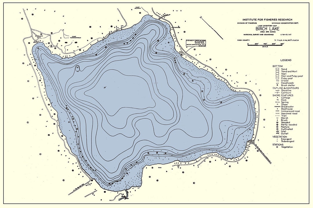 1947 Map of Birch Lake Cass County Michigan - Etsy