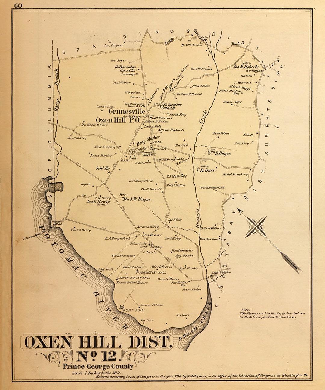 1879 Map of Oxen Hill District Montgomery County Maryland - Etsy